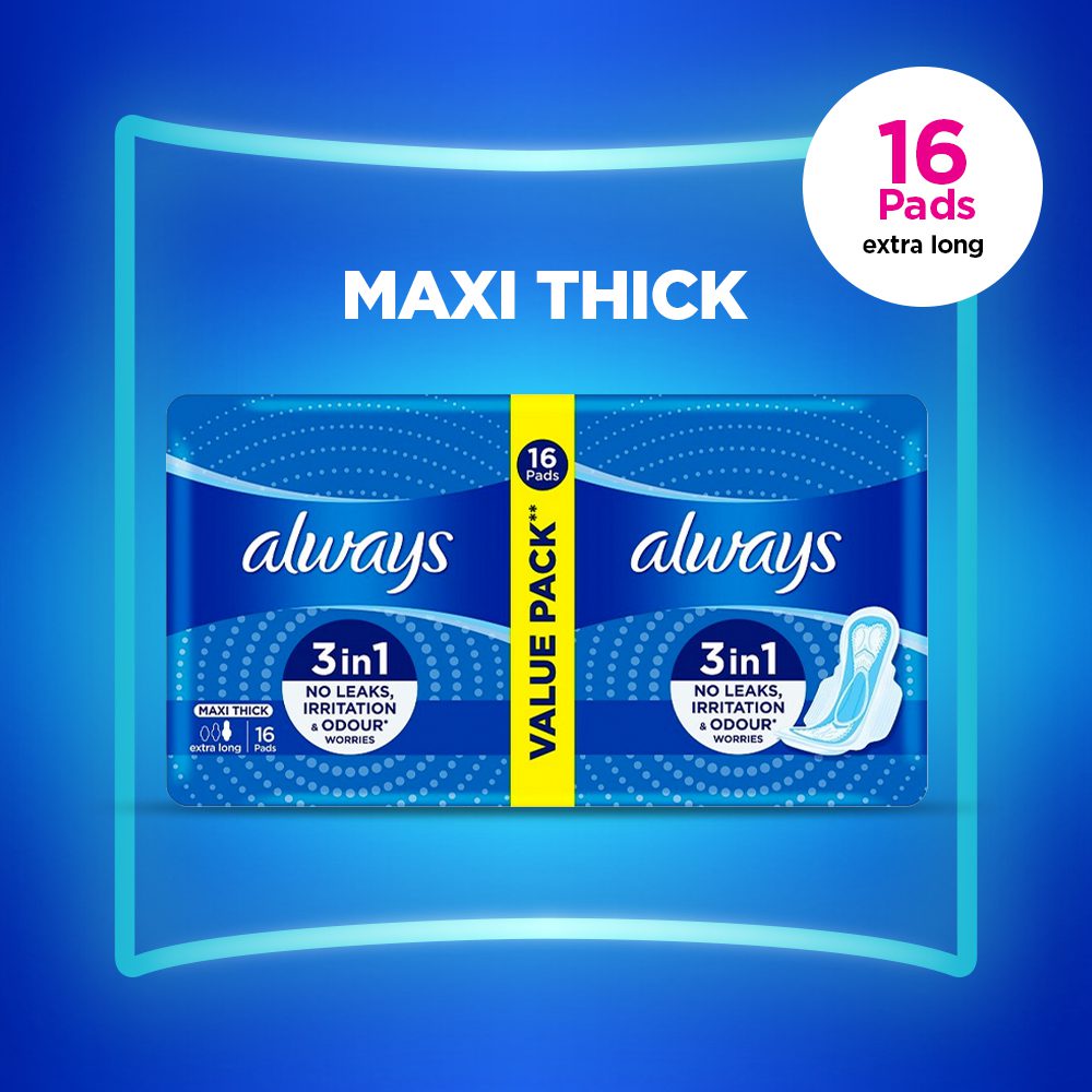 Always Thicks Maxi Sanitary Pads Extra Long Value Pack 16 pads ...