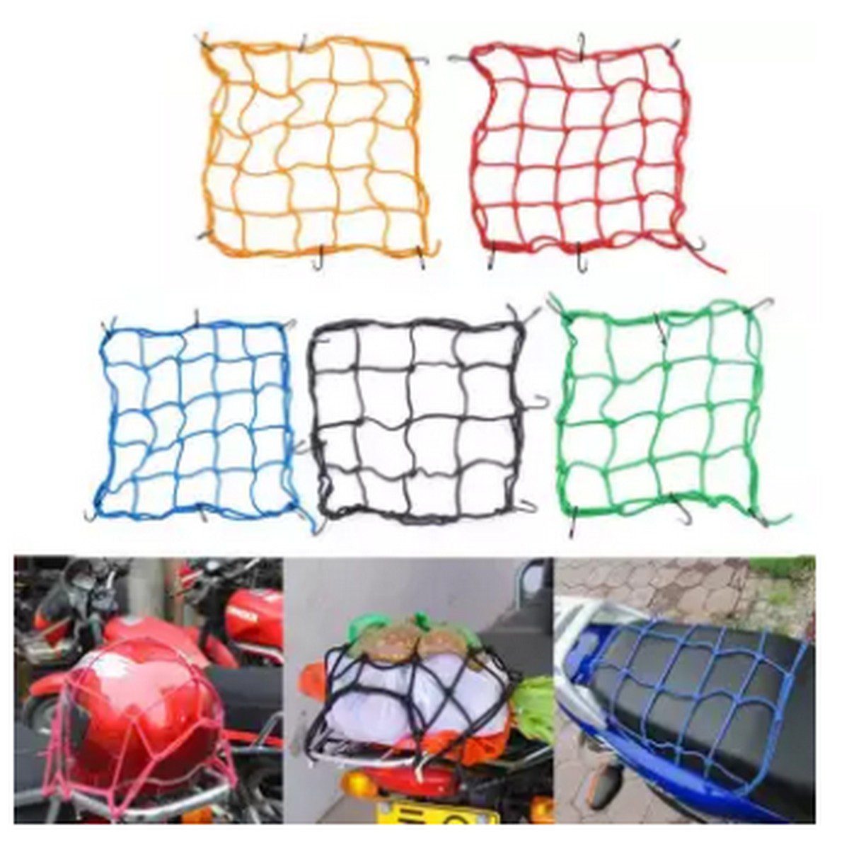Motorcycle Bike Helmet & Lugguge Tuck Net Elastic String Bag Cargo ...