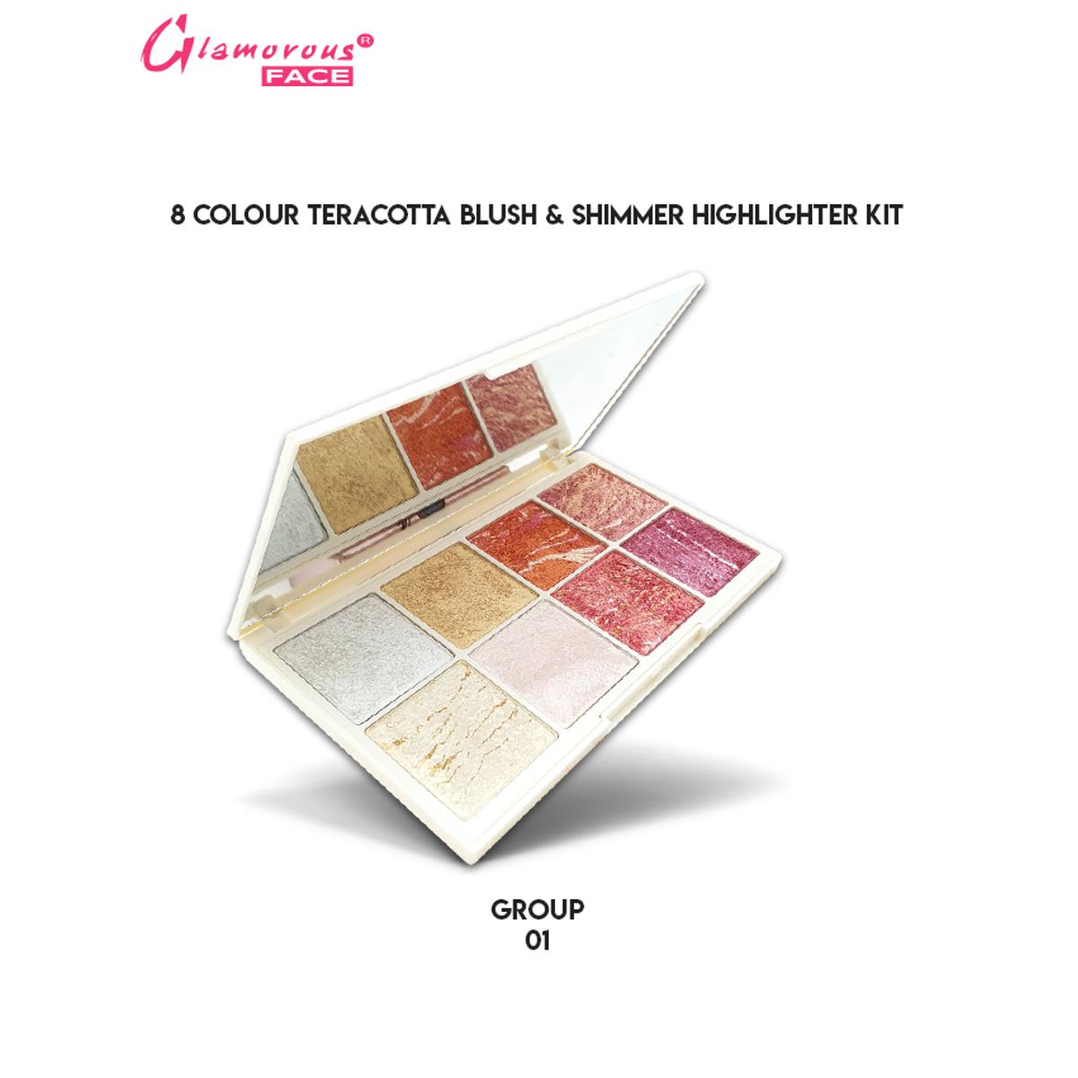 Glamorous Face 8 Color Baked Blusher And Highlighter Palette - atozstore.pk
